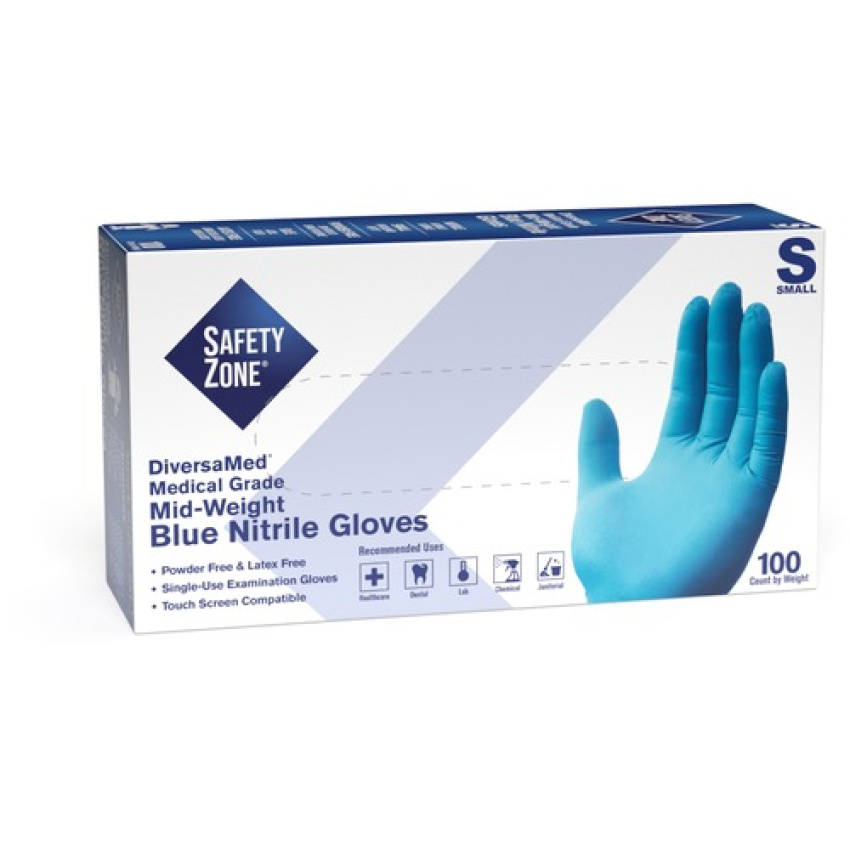 Safety Zone Powder Free Blue Nitrile Gloves (SZNGNEPSM1)