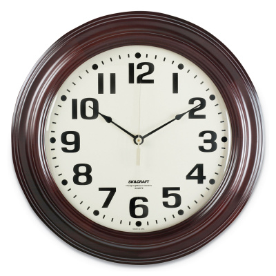 AbilityOne 6645014216904 SKILCRAFT Mahogany Wall Clock, 16" Overall ...
