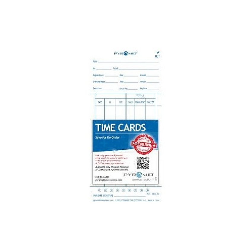 Pyramid Pyramid Model 3800 Time Cards, 100 Per Pack (380010)