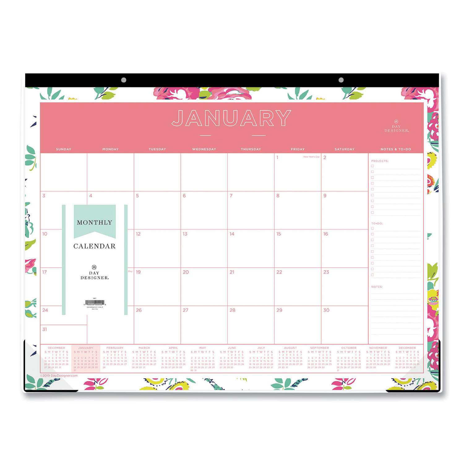 Blue Sky Day Designer Peyton Desk Pad Calendar, Floral Artwork, 22 x 17 ...